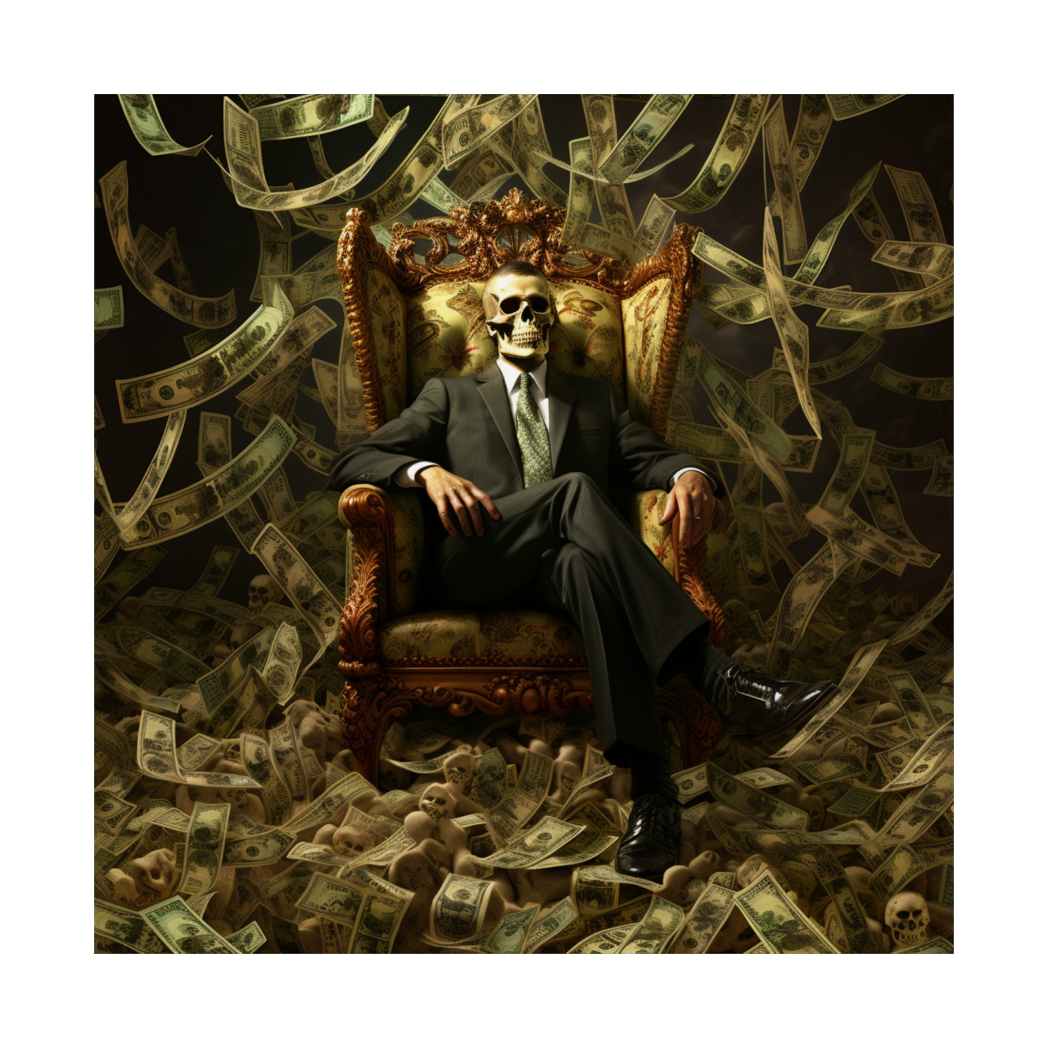 Money is the Root of All Evil Poster // Skull Making It Rain Poster ...