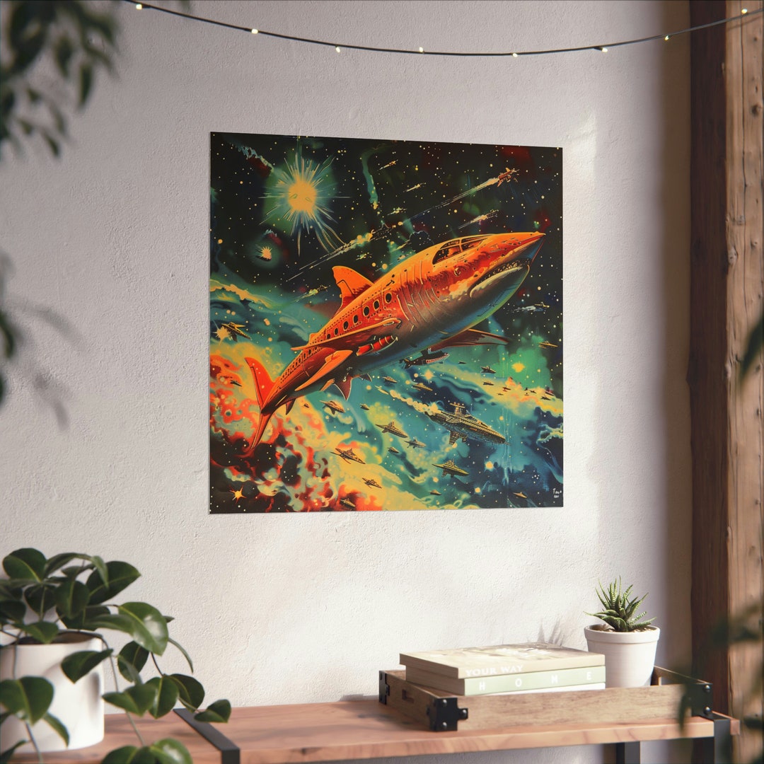 Vintage Shark Spaceship Poster // Spaceship Explorers Lovers Poster ...