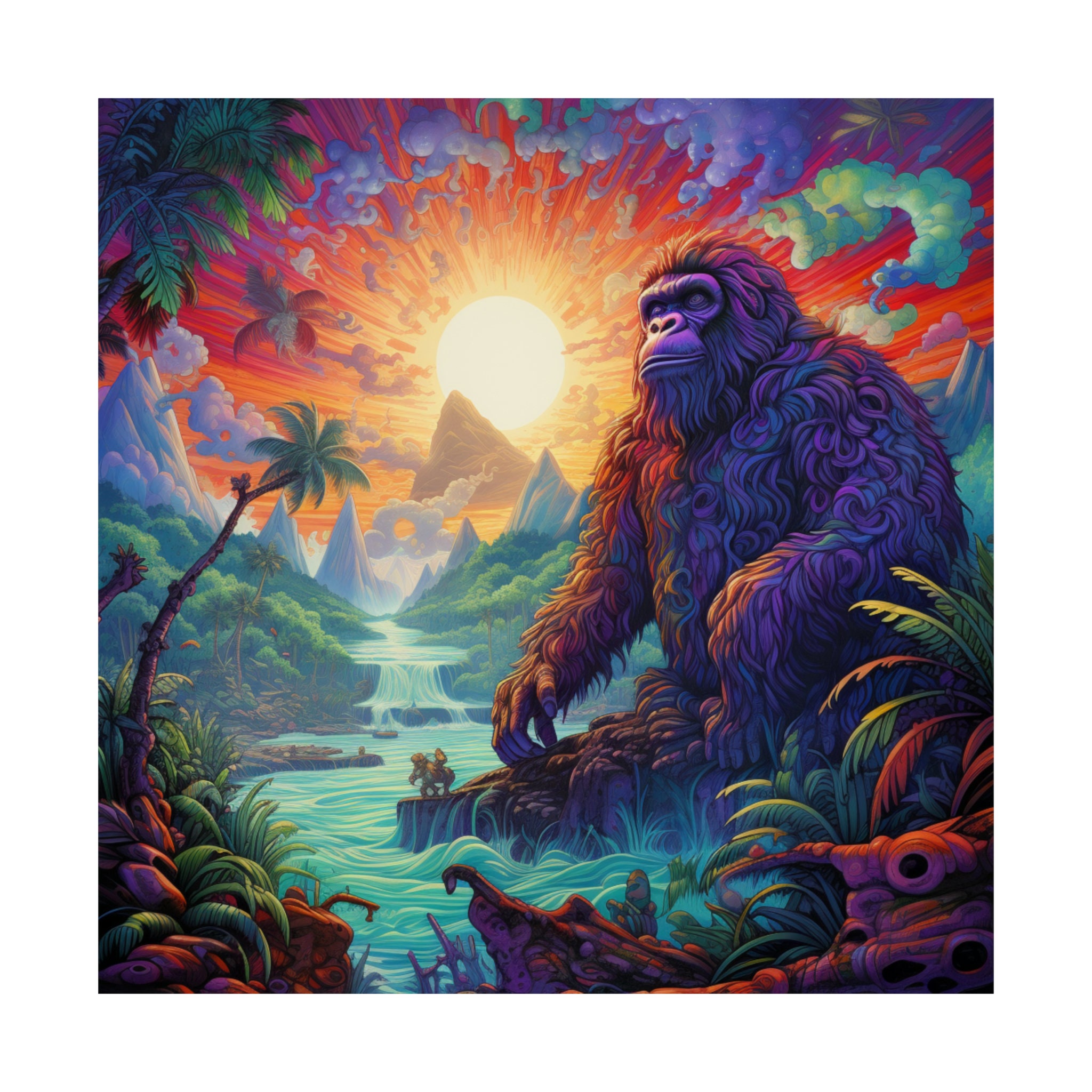 Sunset Gorilla Poster // Monkey Lovers Poster // Hippy Art Lovers ...