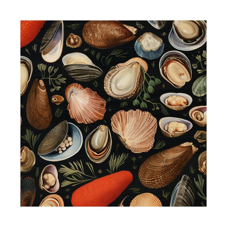 Shell Fish Poster // Mussel and Clam Pattern Poster // Seafood Poster ...