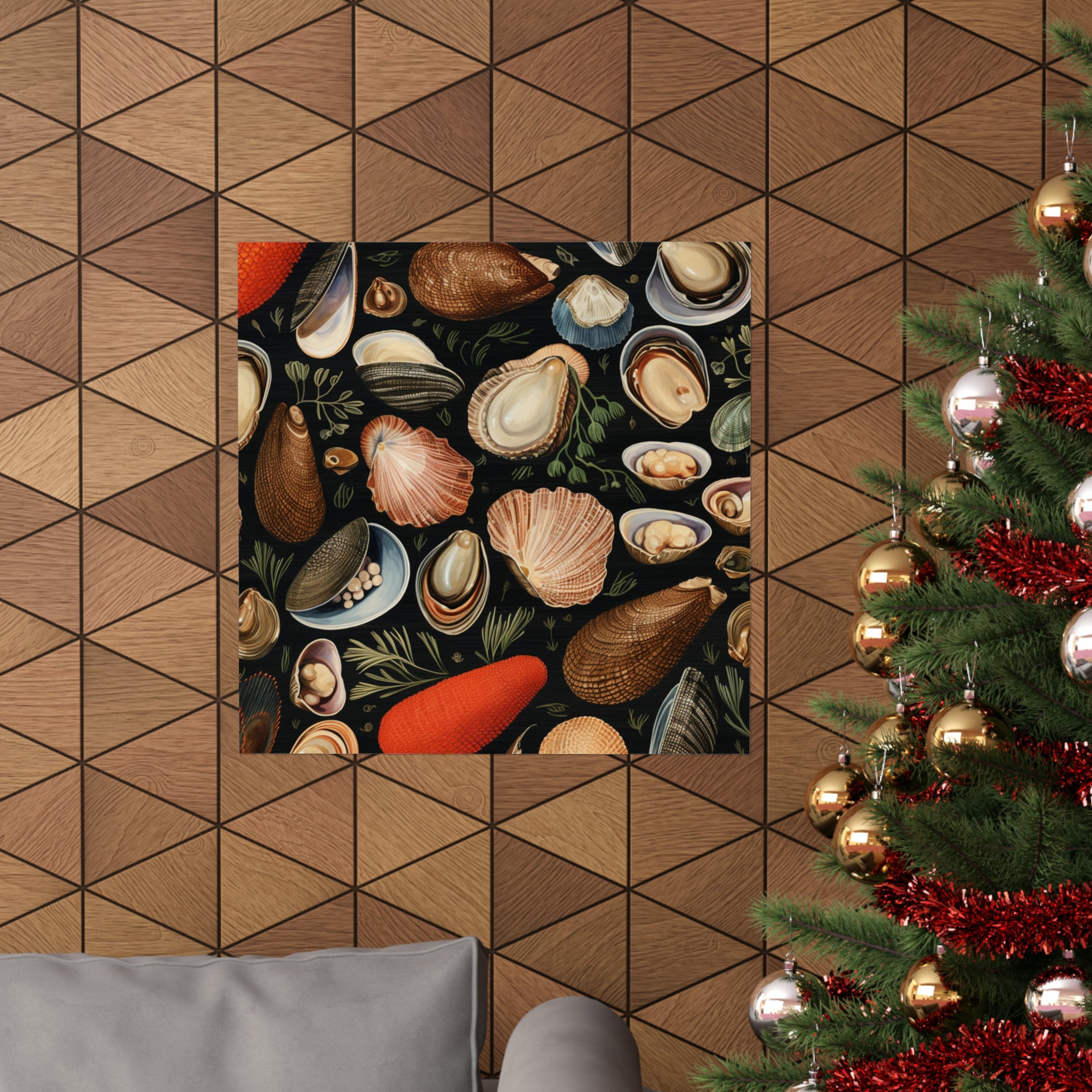 Shell Fish Poster // Mussel and Clam Pattern Poster // Seafood Poster ...