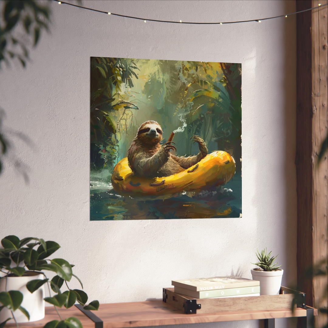 Sloth Riding A Yellow Raft Smoking A Blunt // Sloth Lovers Poster ...