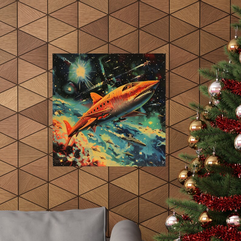Vintage Shark Spaceship Poster // Spaceship Explorers Lovers Poster ...