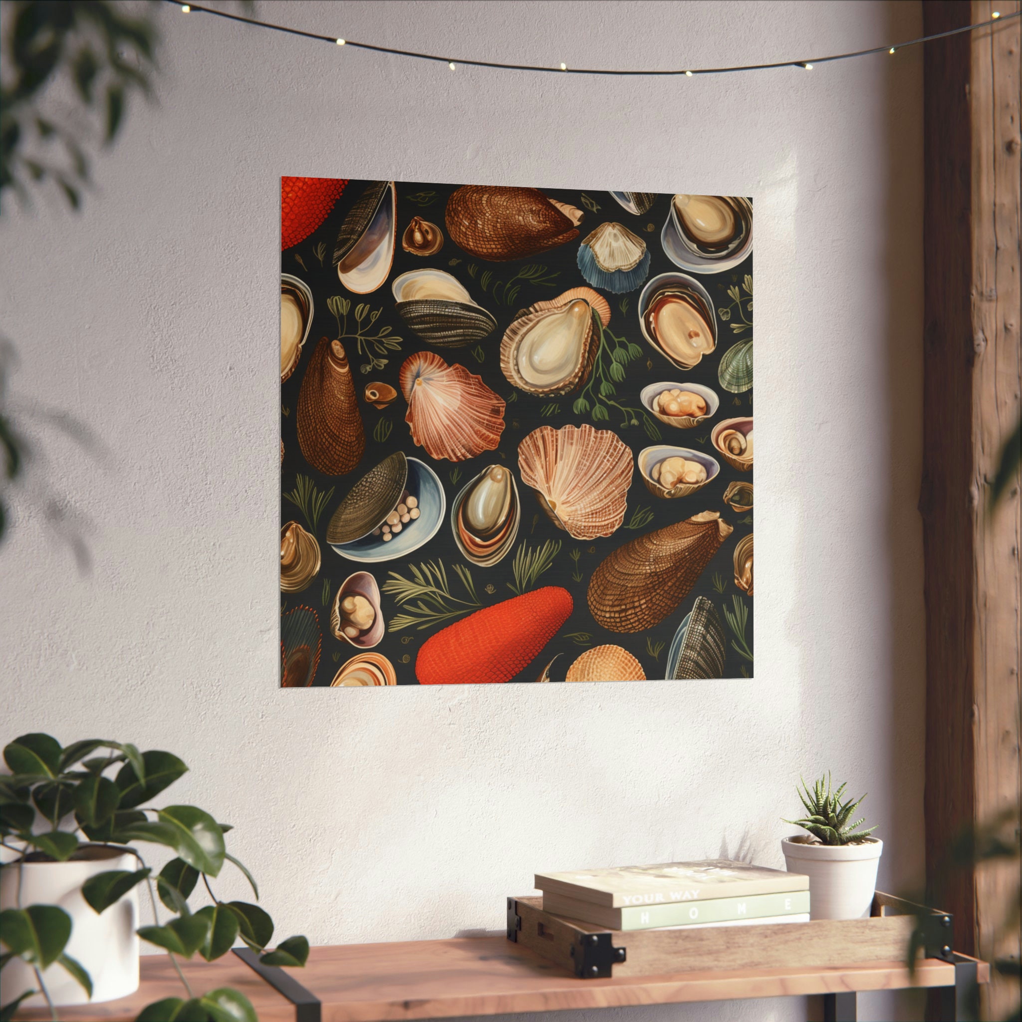 Shell Fish Poster // Mussel and Clam Pattern Poster // Seafood Poster ...
