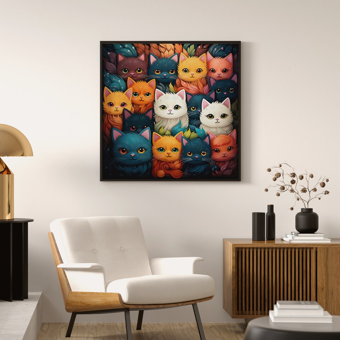 Cat Collage // Animated Cat Pattern // Orange Cat Lovers Poster ...