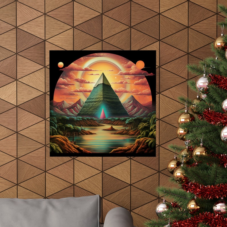 Pyramid in Tropical Desert Poster // Trippy Pyramid Art // Desert Wall ...