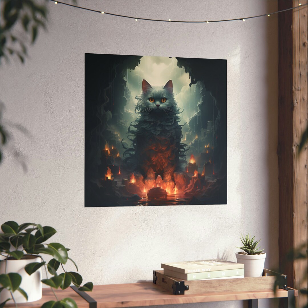 Gato ritual // Ser poderoso // Cartel del gato de Halloween // Arte del ...
