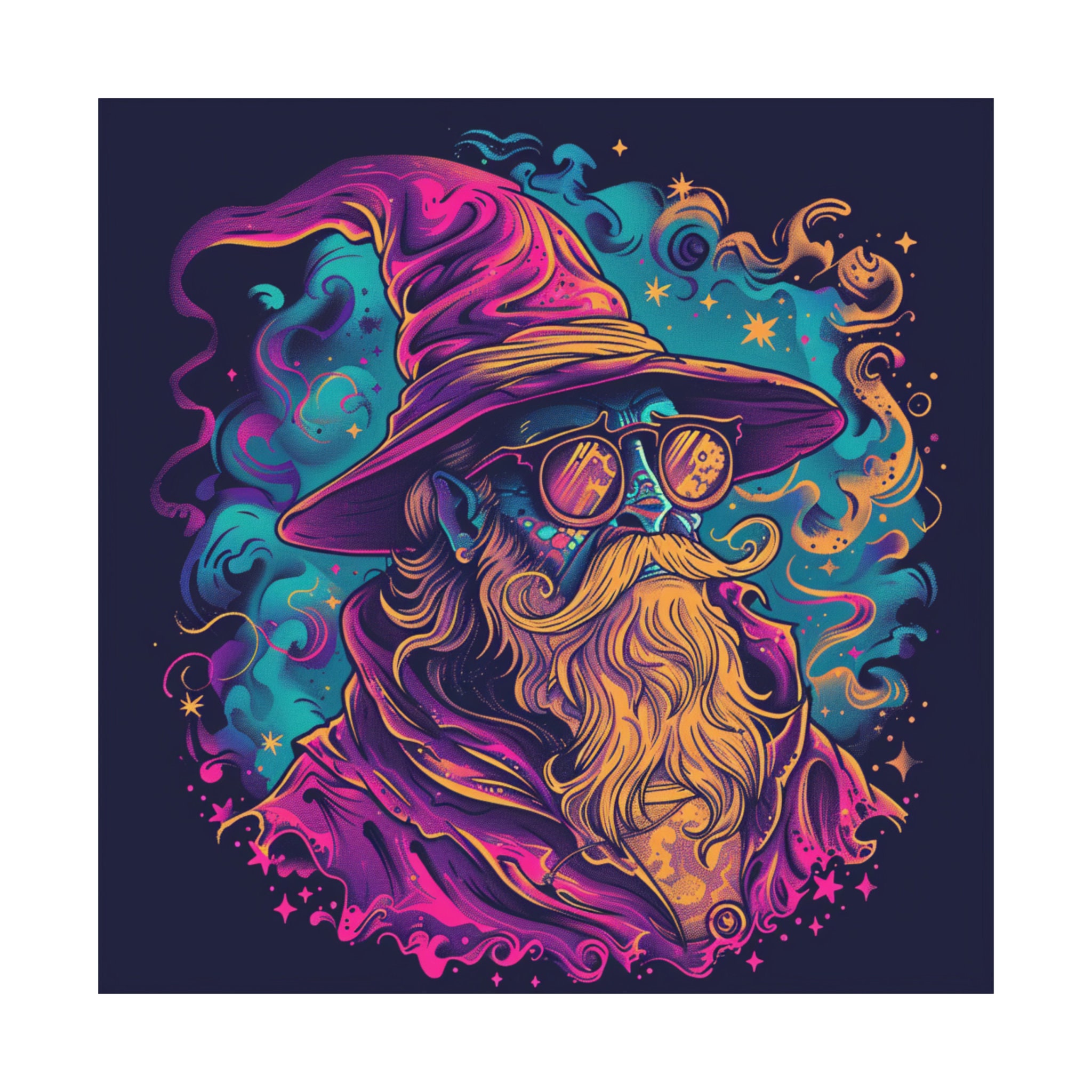 Trippy Vintage Wizard Poster // Wizard Wall Art // Purple Wizard With ...