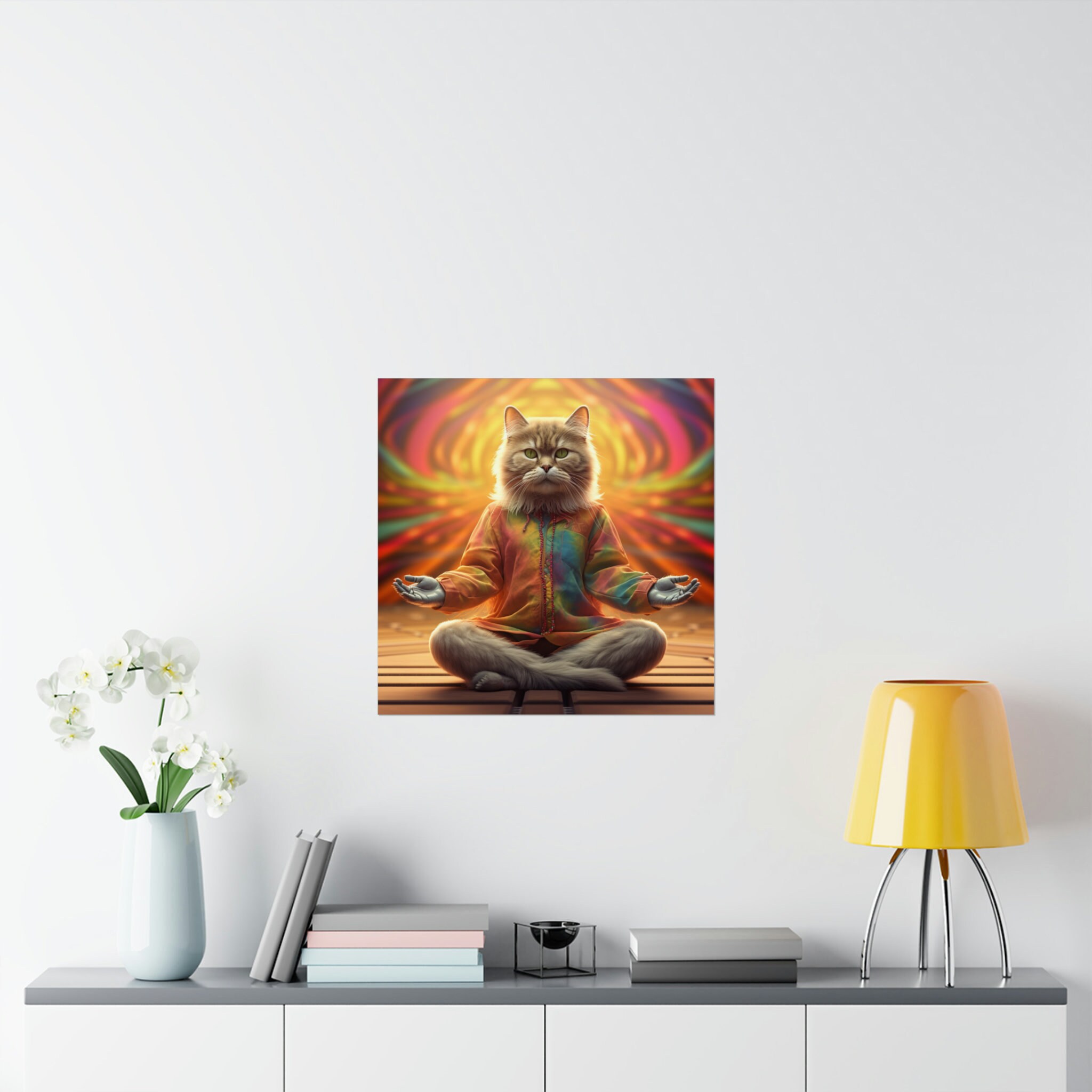 Sensei Kitty // Yoga Zen Kitty Wall Art // Psychedelic Cat Doing Yoga ...