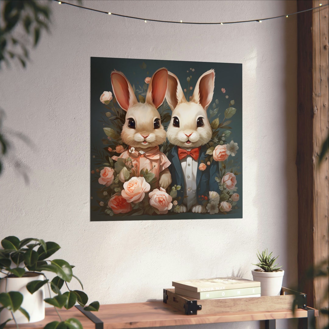 Bunny Couple Poster // Mr. and Mrs. Hare // Bunny Poster // Roses ...