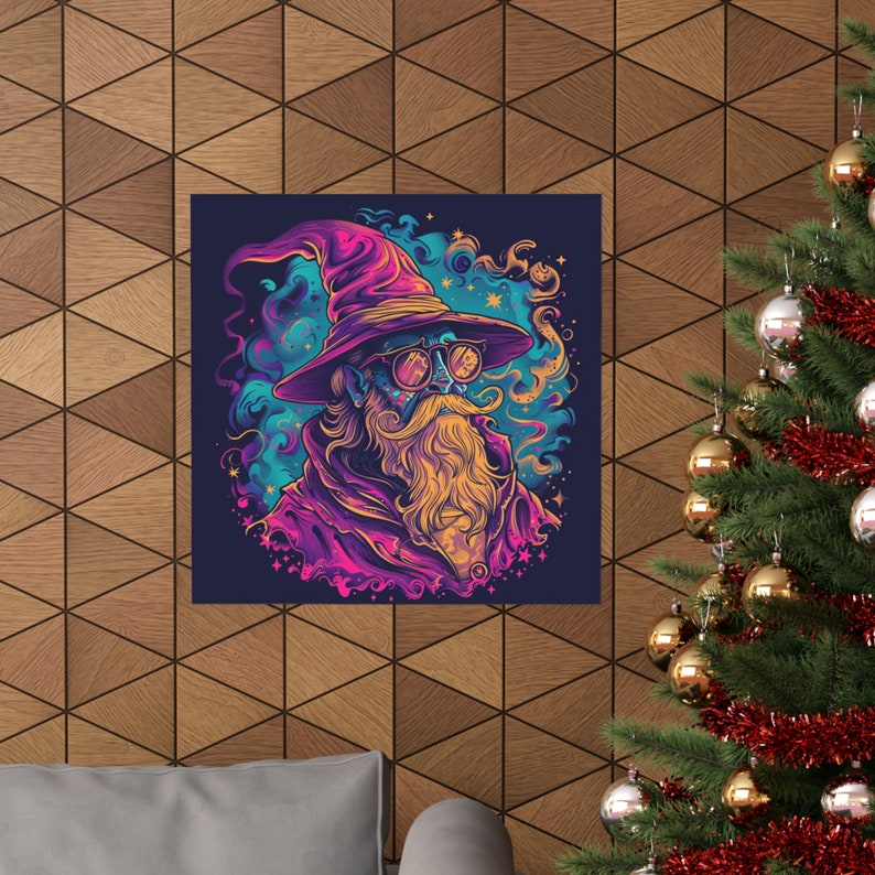 Trippy Vintage Wizard Poster // Wizard Wall Art // Purple Wizard With ...
