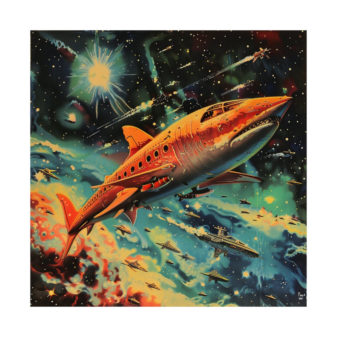 Vintage Shark Spaceship Poster // Spaceship Explorers Lovers Poster ...
