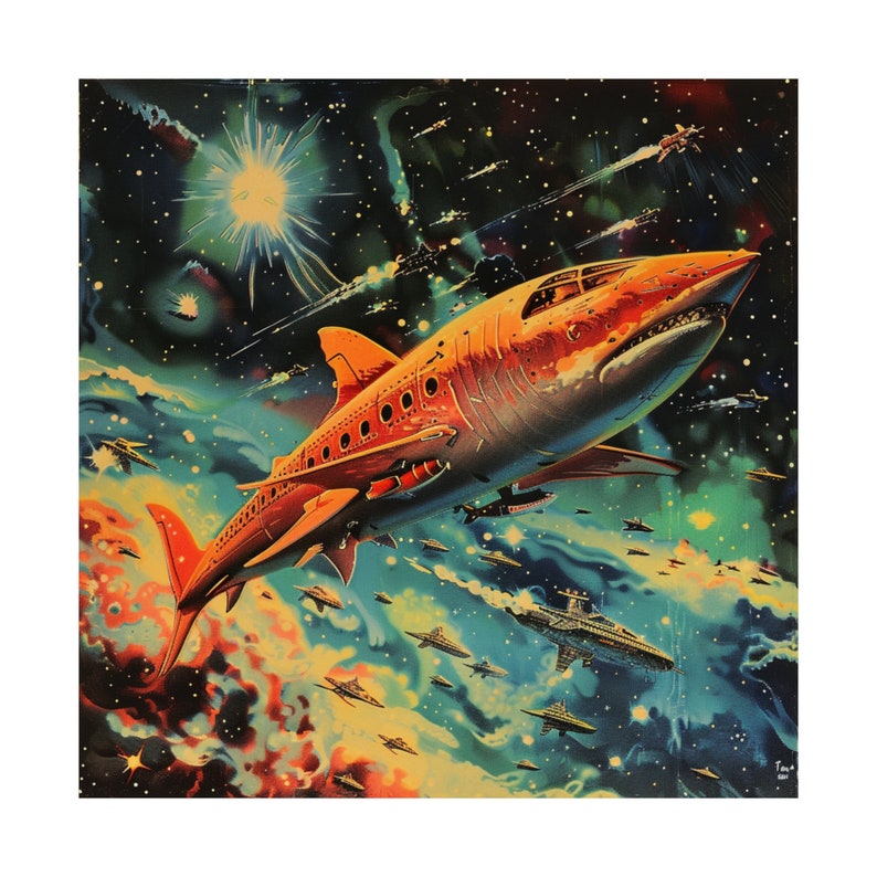 Vintage Shark Spaceship Poster // Spaceship Explorers Lovers Poster ...