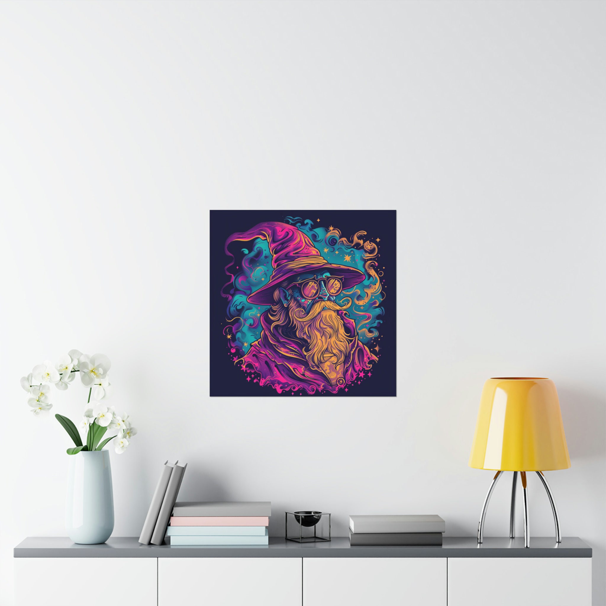 Trippy Vintage Wizard Poster // Wizard Wall Art // Purple Wizard With ...