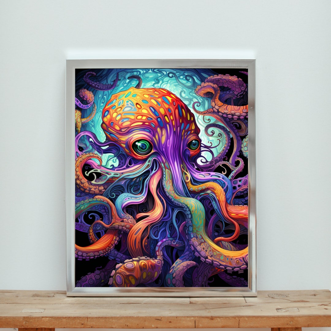 Rainbow Octopus // Trippy Octopus // Festival Wall Art // Rave Wall Art ...