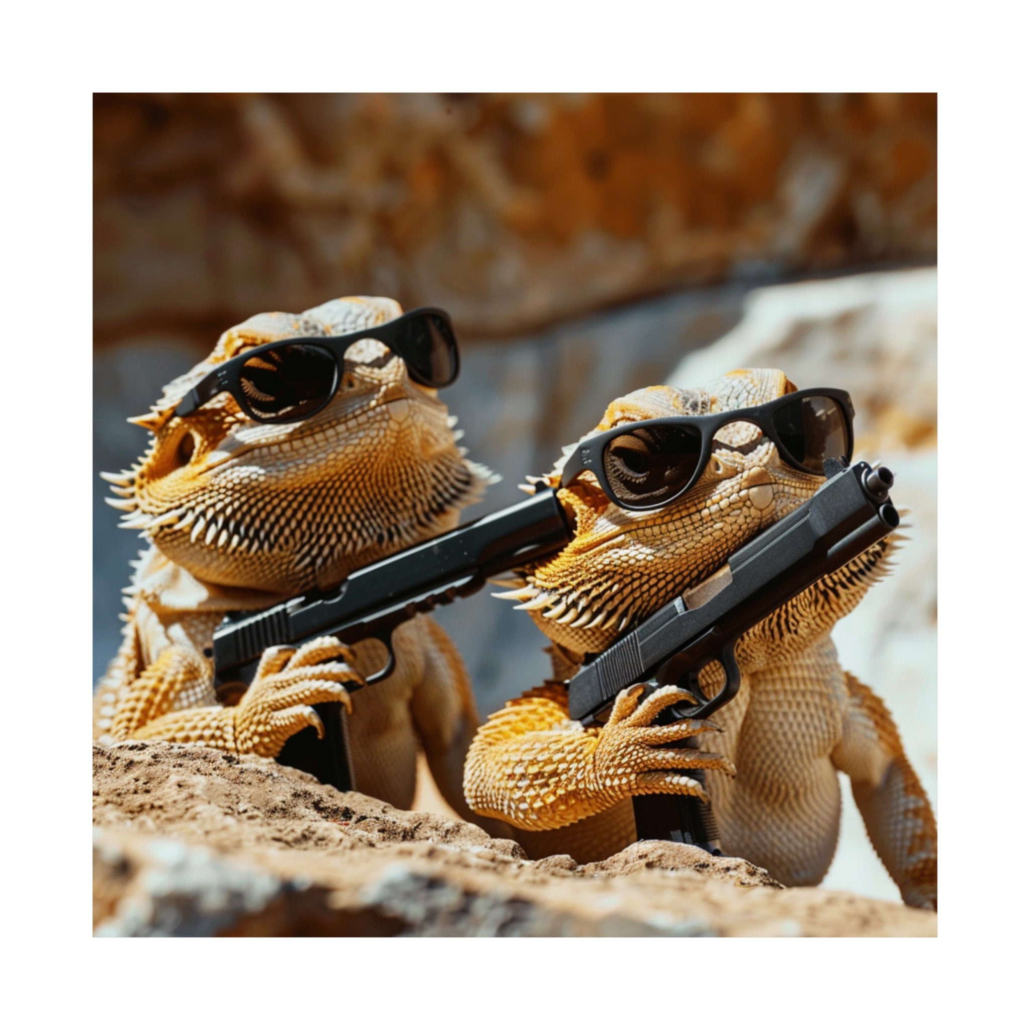 Bearded Dragons in Black Poster // Gun-slinging Bearded Dragon Wall Art ...