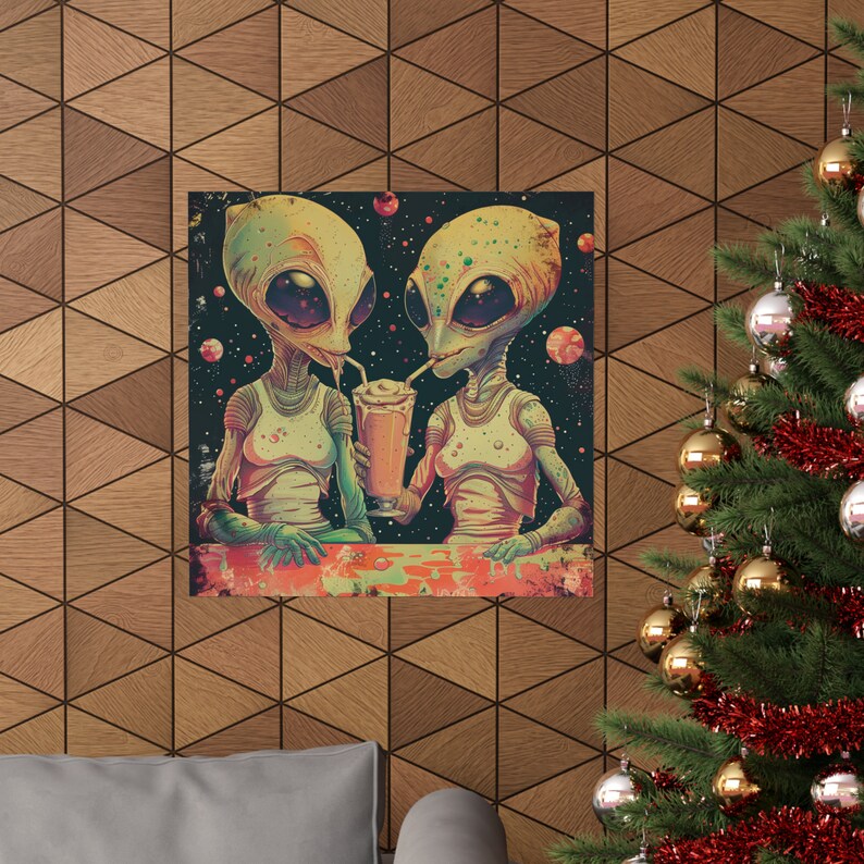 Aliens Drinking Cosmic Milk Shake Poster // Vintage Retro Alien Lovers ...