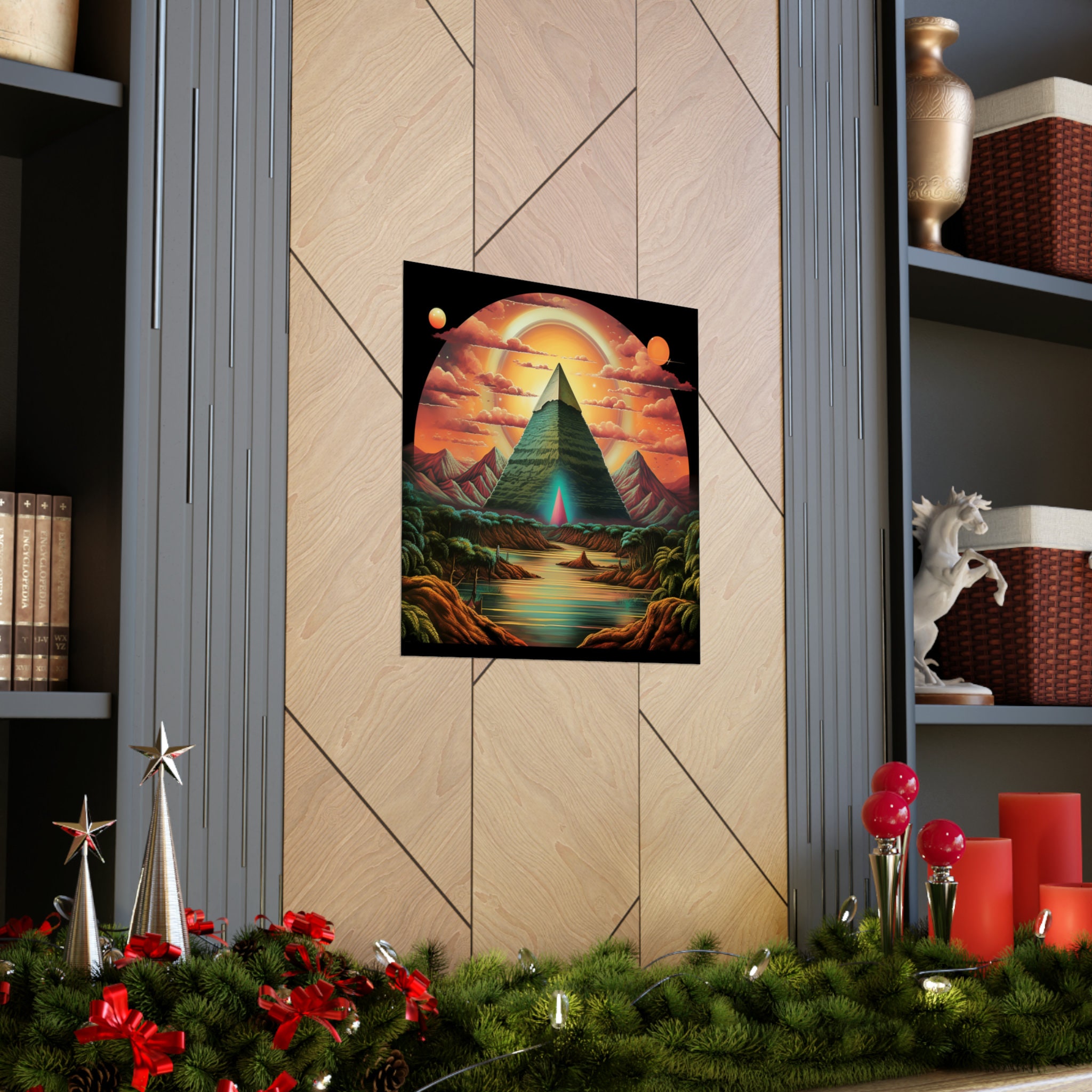 Pyramid in Tropical Desert Poster // Trippy Pyramid Art // Desert Wall ...