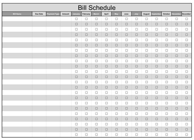 Bill Schedule - Etsy