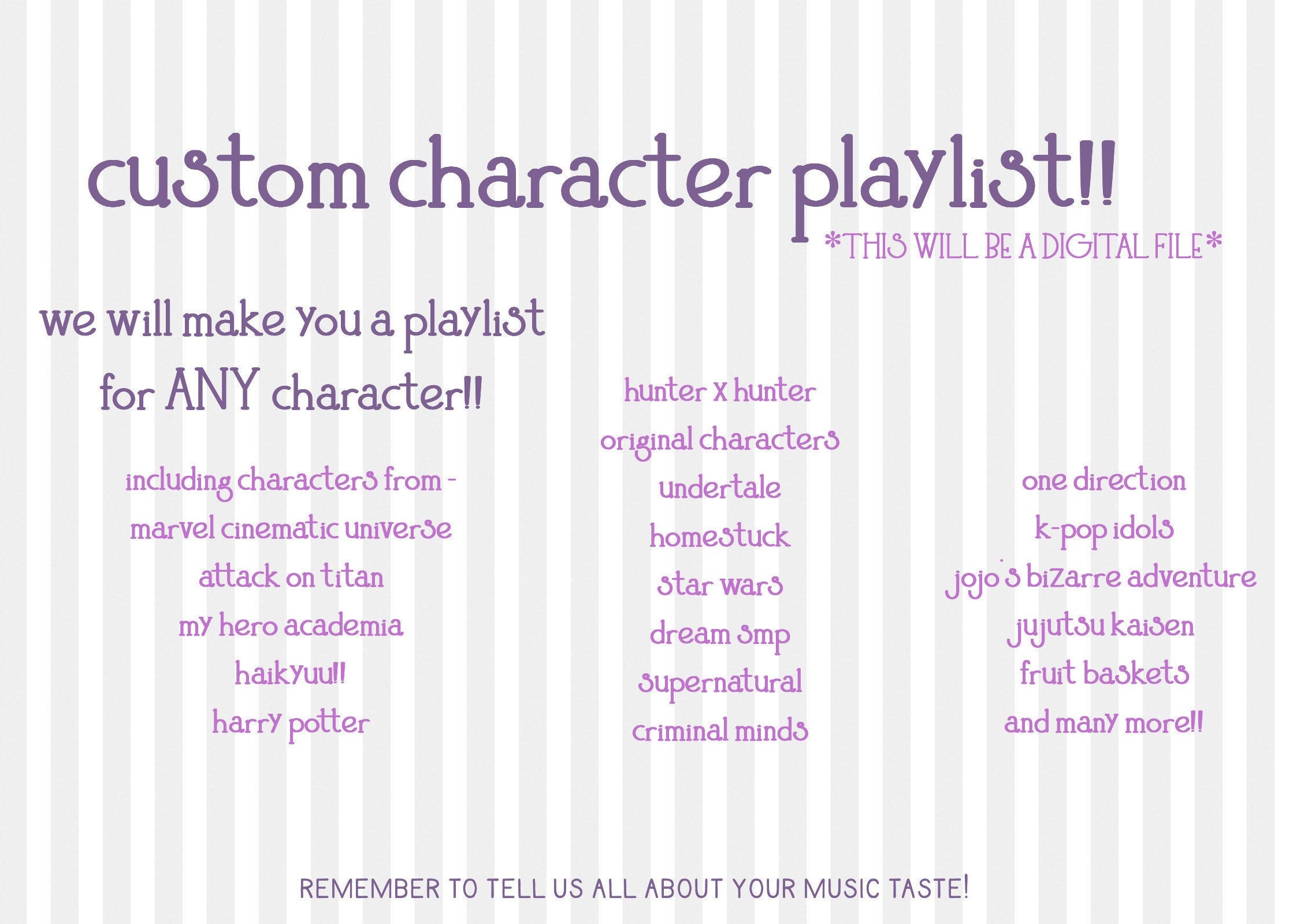 Custom Character Playlist | Etsy UK