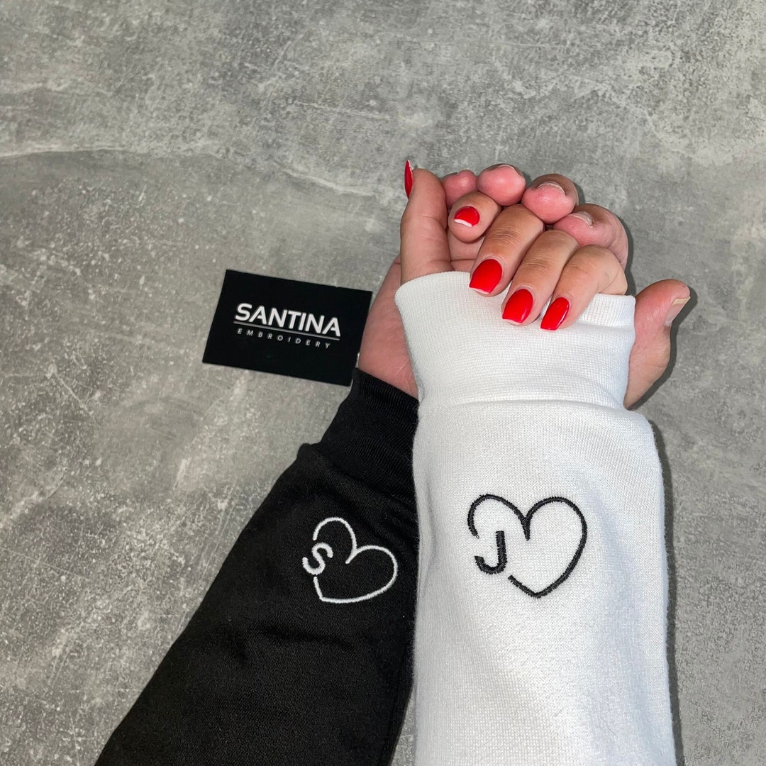 Embroidered Heart on Sleeve Sweatshirt or Hoodie, Soulmate Initial ...