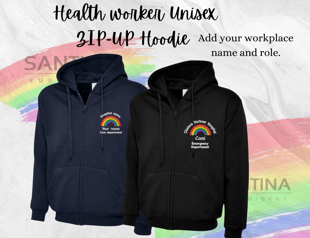 Personalised Rainbow Healthcare Worker Logo Zip up UNISEX Hoodie ...
