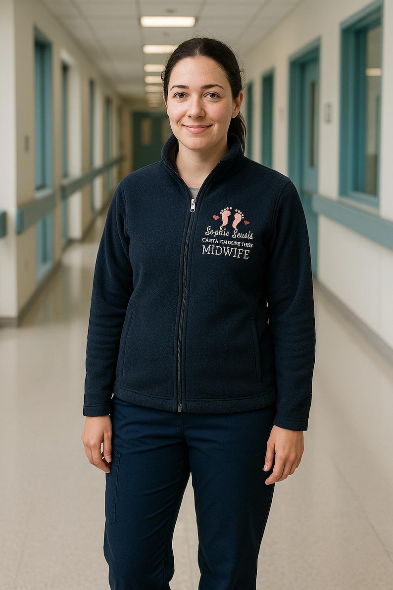 Personalised Embroidered Midwife Custom Fleece Full Zip Jacket. Health ...