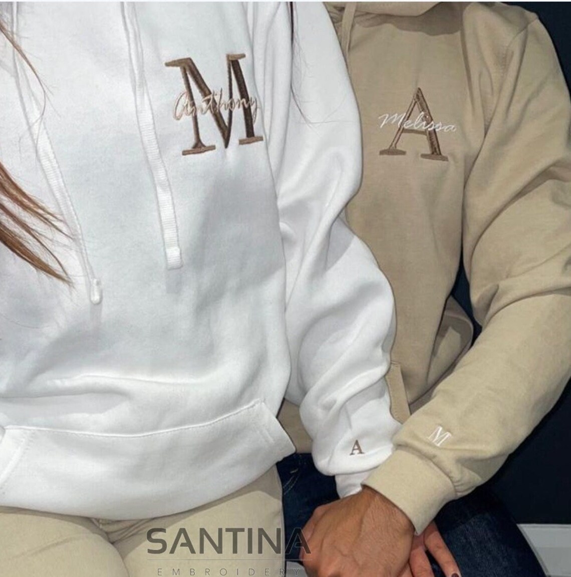 Matching Embroidered Couples Hoodies, Boyfriend Girlfriend Name Initial ...