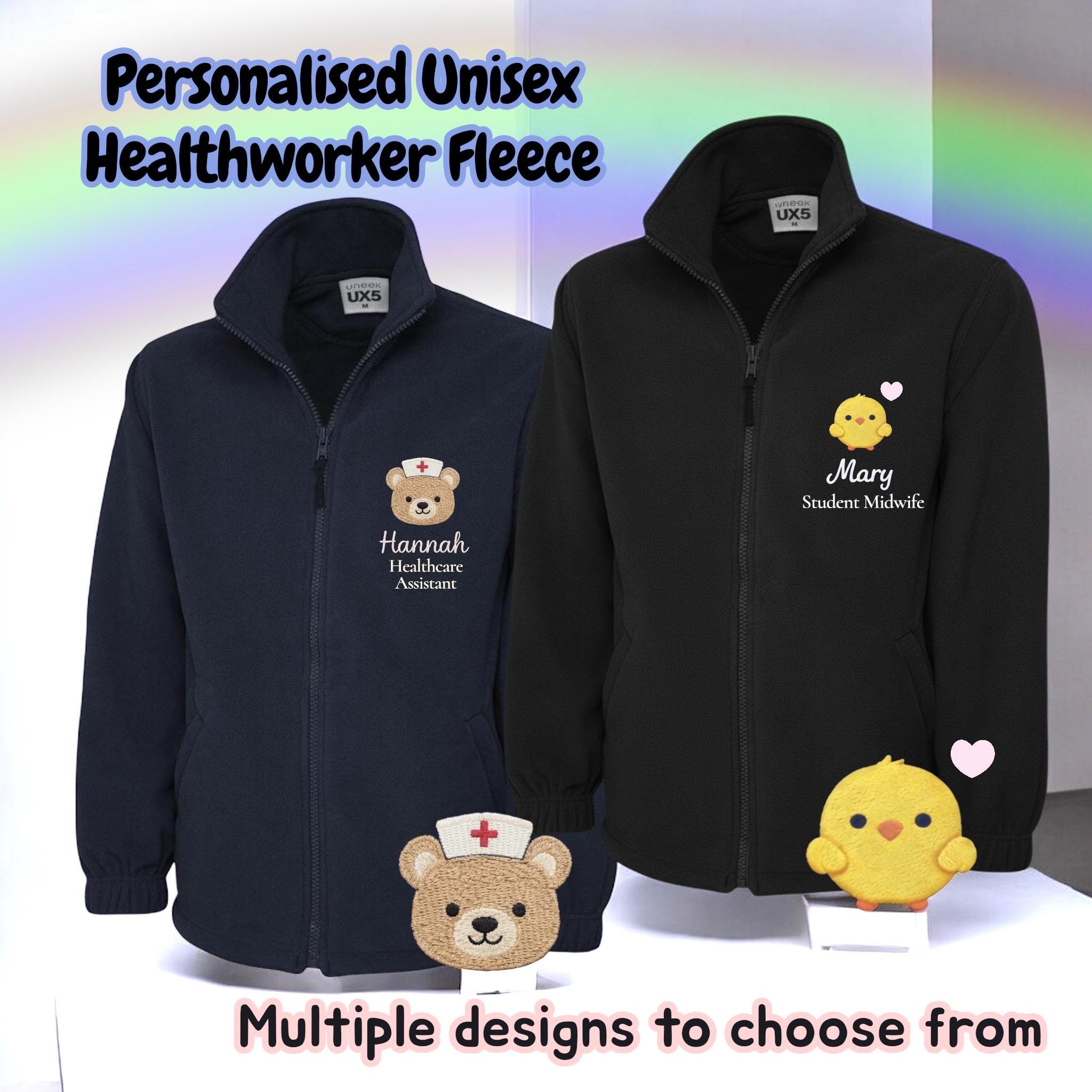 Personalised Embroidered Fleece Zip Jacket for Health Workers, Carers ...