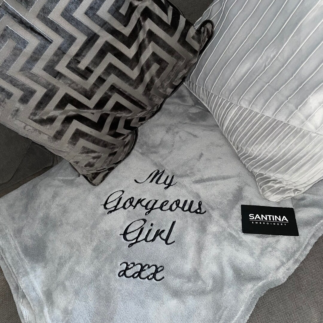 Personalised Embroidered Any Text, Custom Message Blanket, Soft Fleece ...