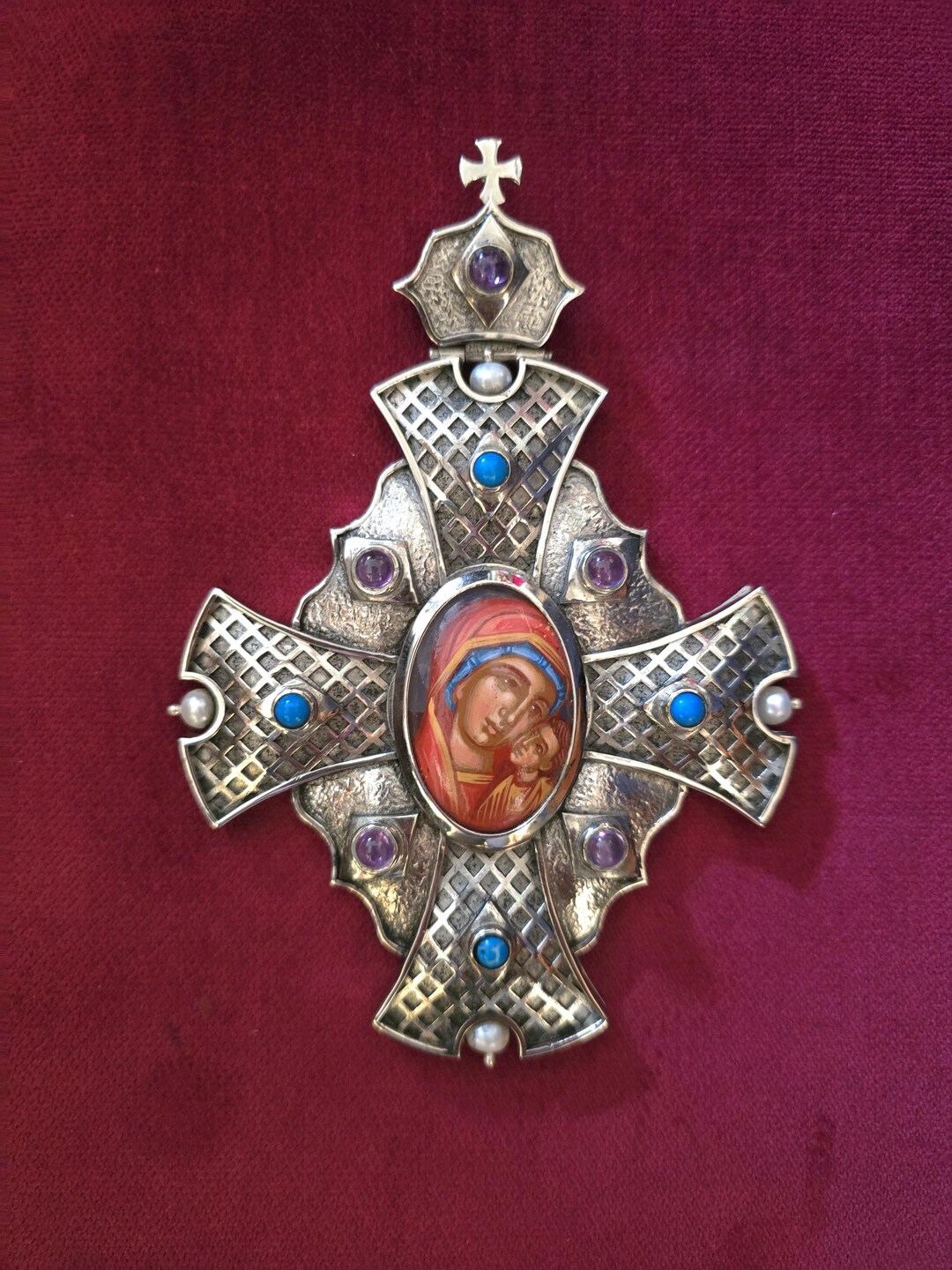 Byzantine Style Pectoral Cross: Silver 925 With Zircon & Pearls - Etsy