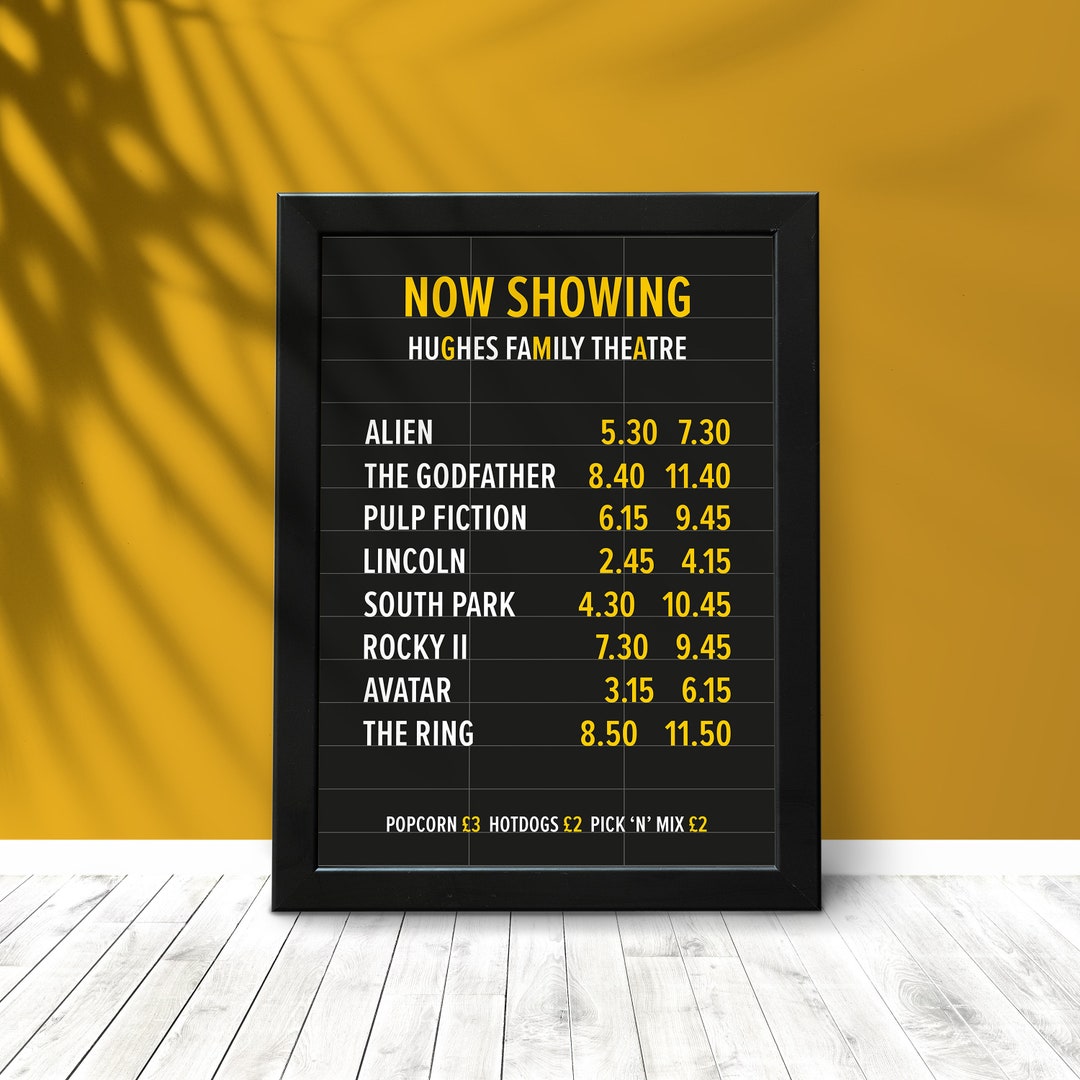 Personalised Retro Cinema Listings Poster, Home Theatre Room, Movie ...