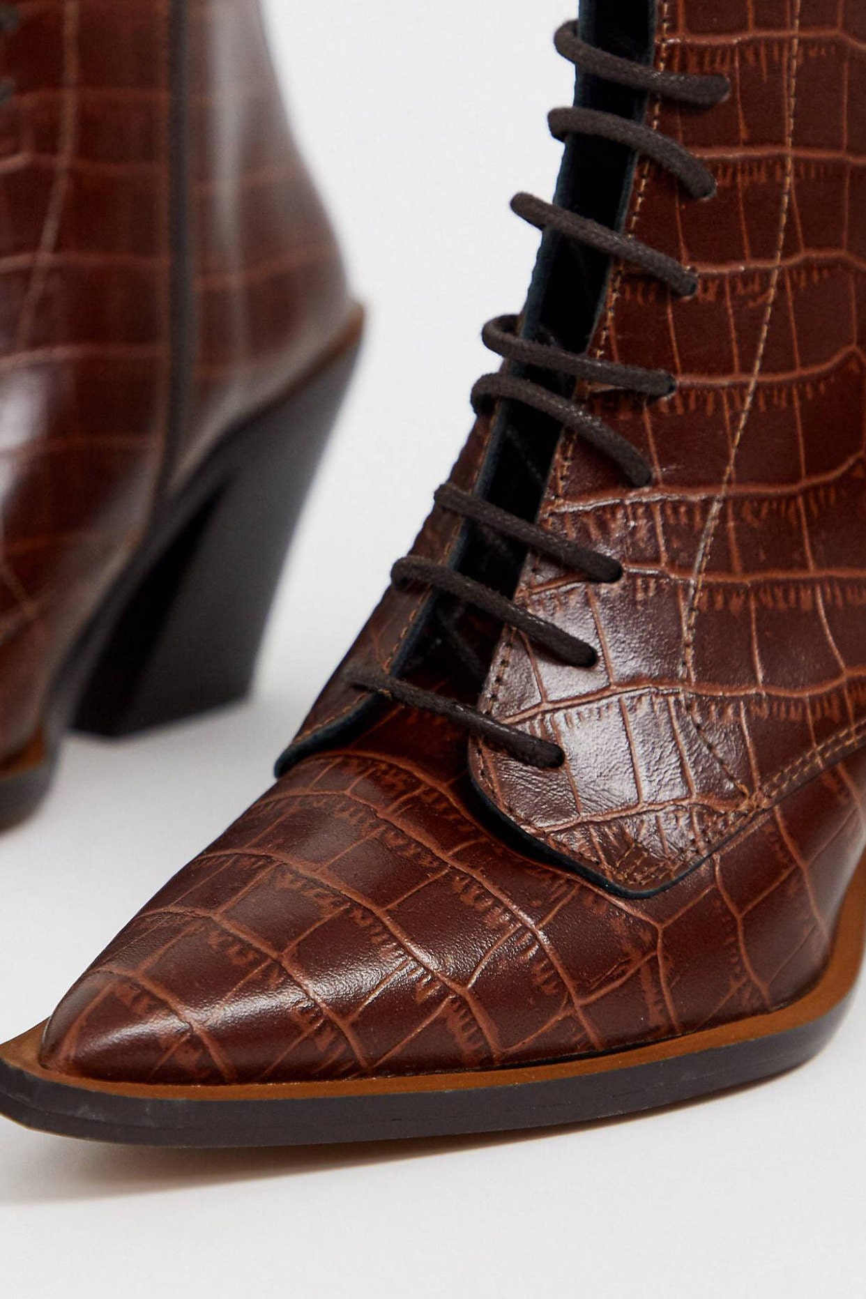 Redwood premium cuero western encaje botas en marrón croc / - Etsy España