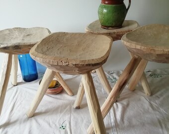 Rustic Milking Stool Three Legged Flower Stand Small Round Wooden ...