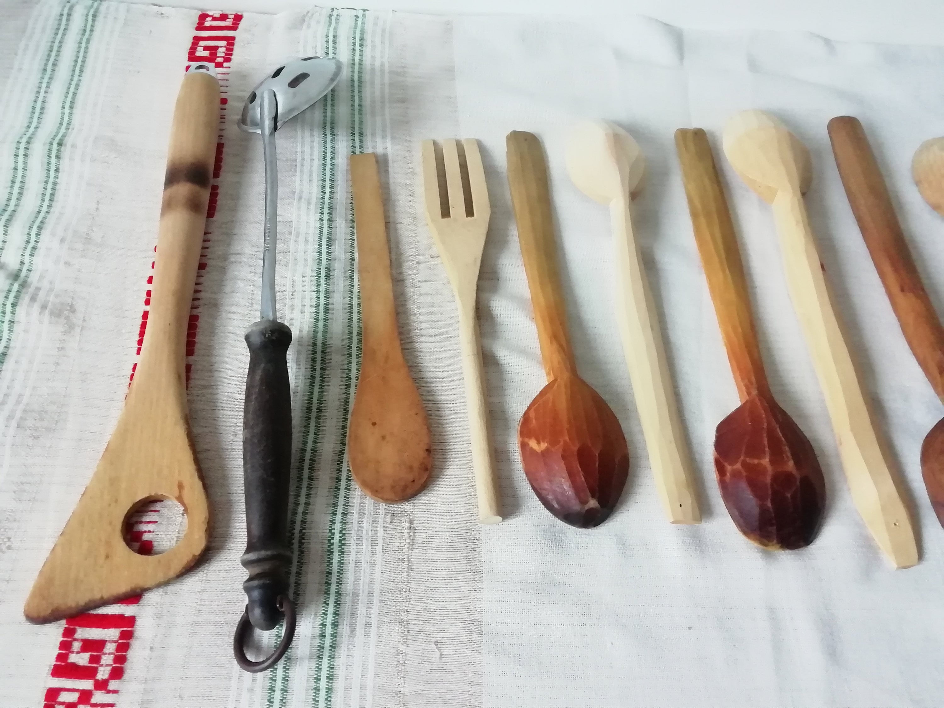 Vintage Wooden Rustic Kitchen Utensils, Romanian Hand Carved Old Spoons ...