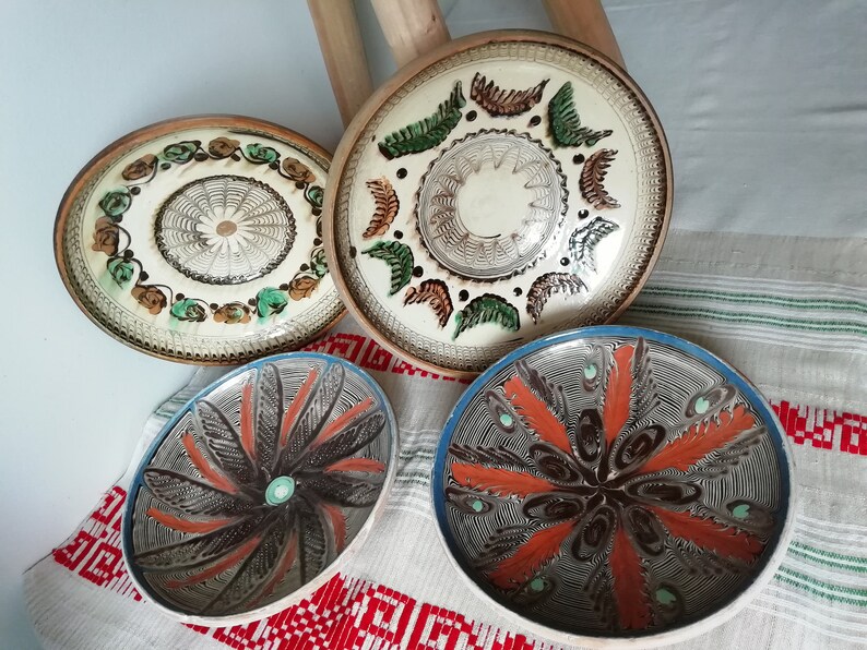 Traditional Romanian Hand Made Clay Plates Wall Hanging Decor - Etsy