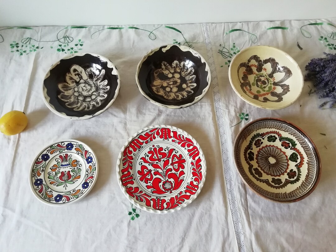 Rustic Earthenware Clay Plates Wall Hanging Decor, Antique Primitive ...