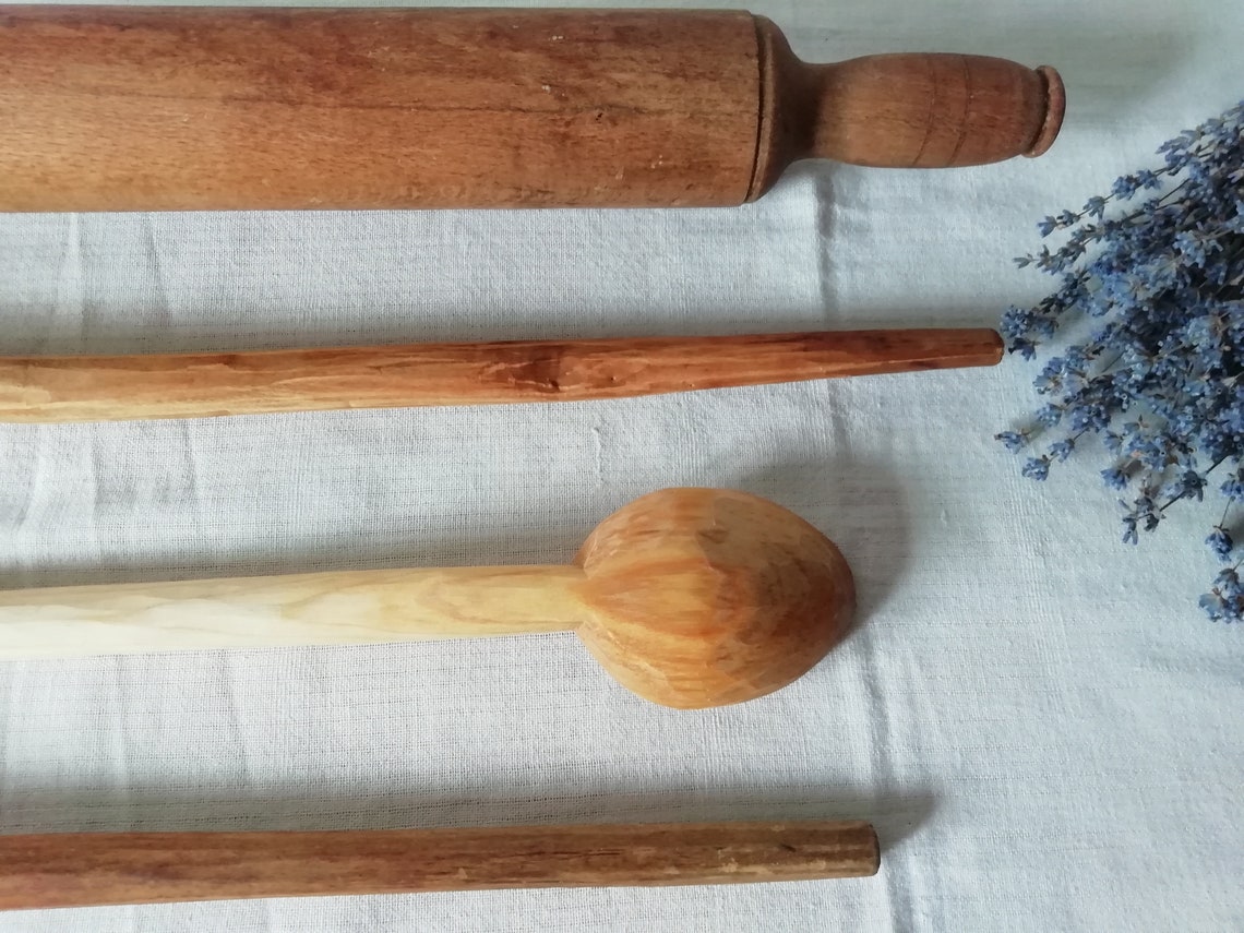 Set of 4 Large Primitive Wooden Kitchen Utensils Old Kitchen - Etsy