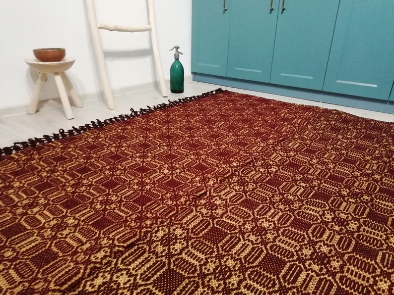 Vintage Romanian Bed Cover Antique Wool Carpet Rustic Bedspread Folk ...