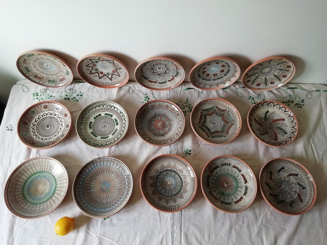 Traditional Romanian Hand Made Clay Plates Wall Hanging Decor, Vintage ...