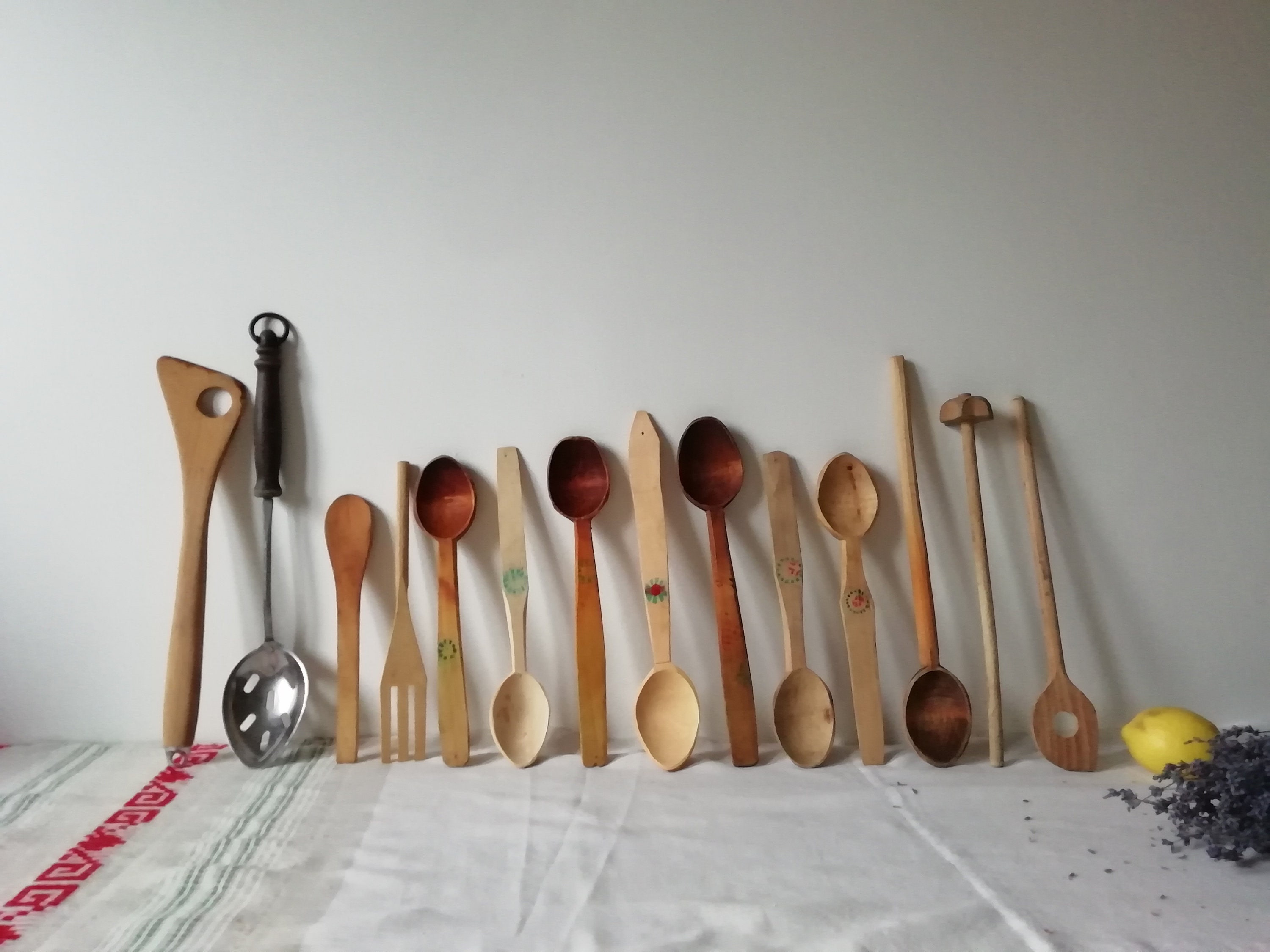 Vintage Wooden Rustic Kitchen Utensils, Romanian Hand Carved Old Spoons ...