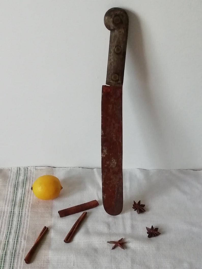 Rusty Meat Cleaver With Wooden Handle, Charming Old Butcher's Knife ...