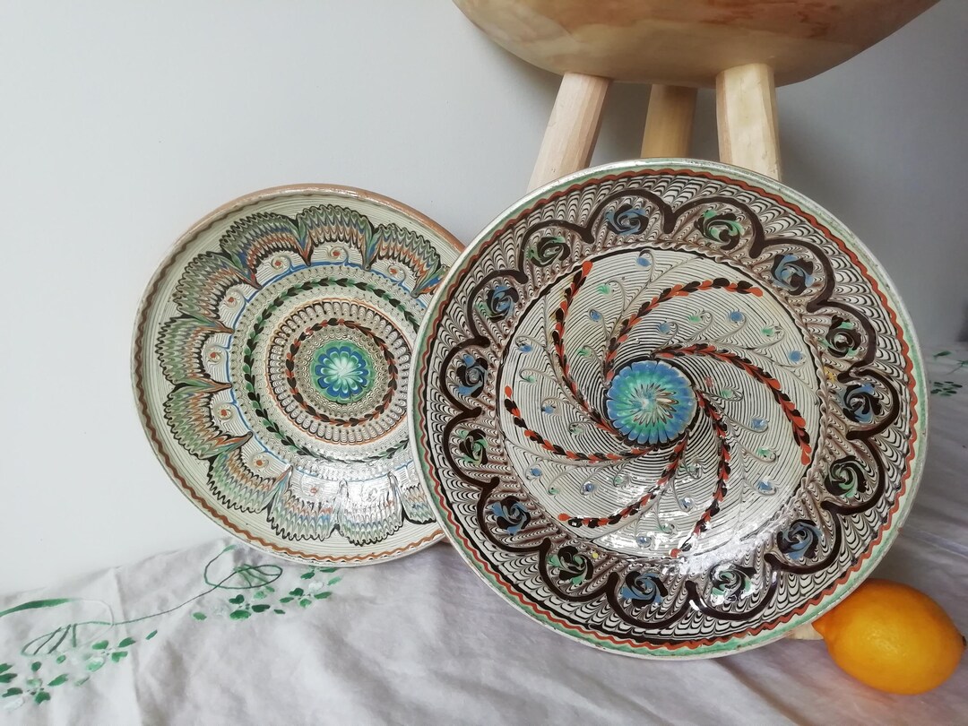 Vintage Handmade Ceramic Plates, Rustic Clay Romanian Pottery, Horezu ...