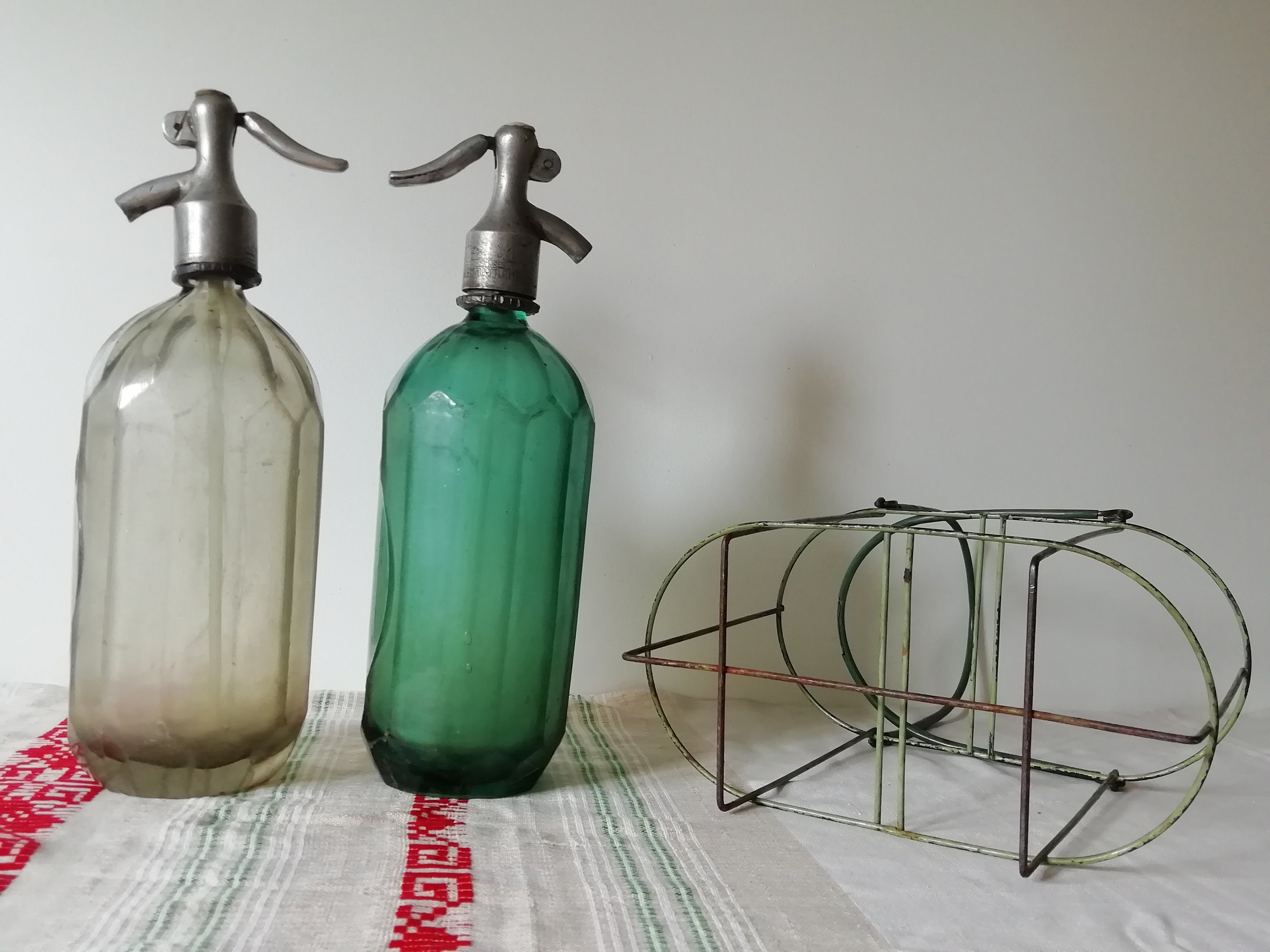 Antique Seltzer Siphon Bottles in Metal Basket With Handles - Etsy