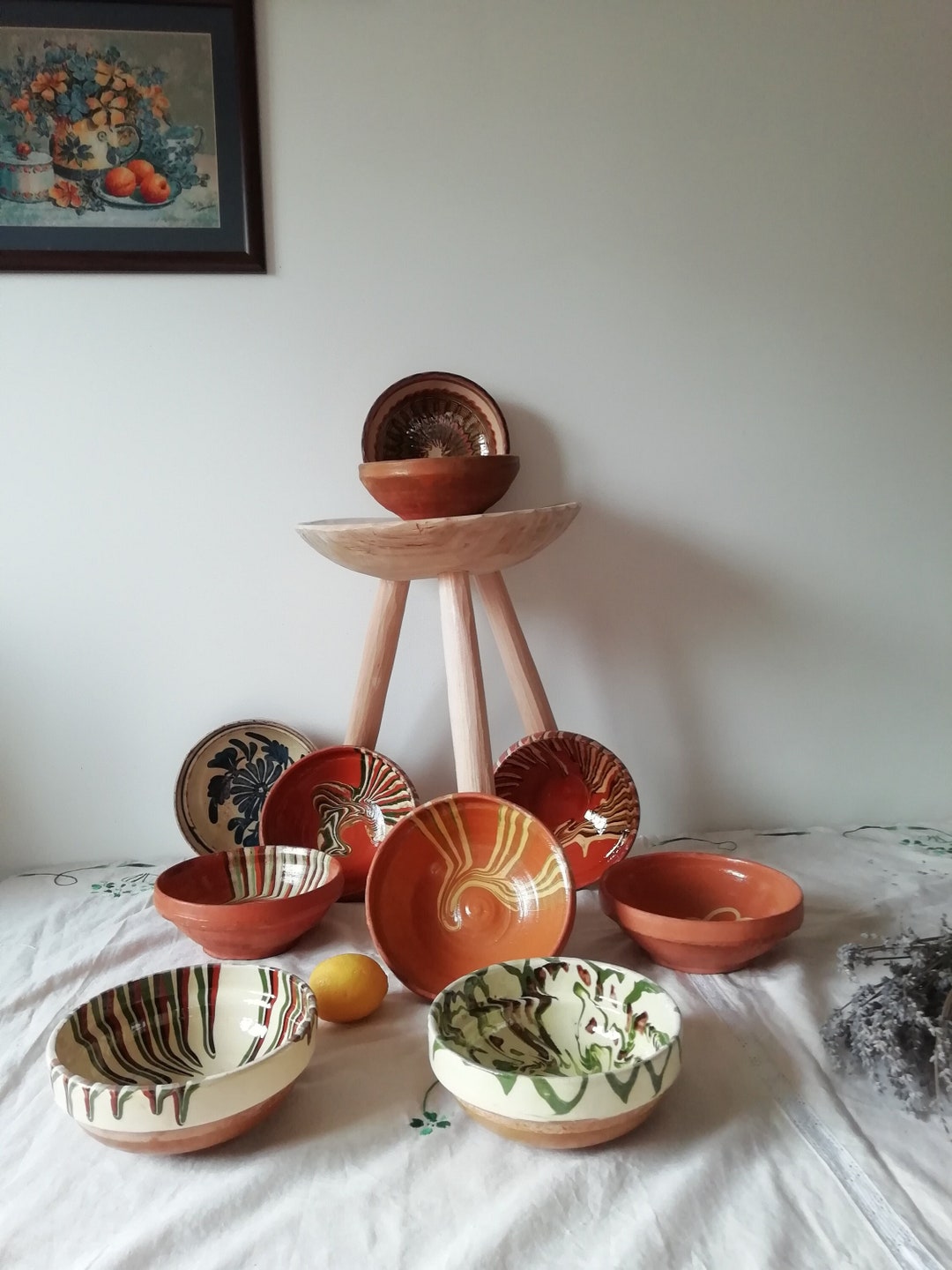 Antique Clay Bowls, Vintage Handmade Ceramic Plates, Rustic Primitive ...