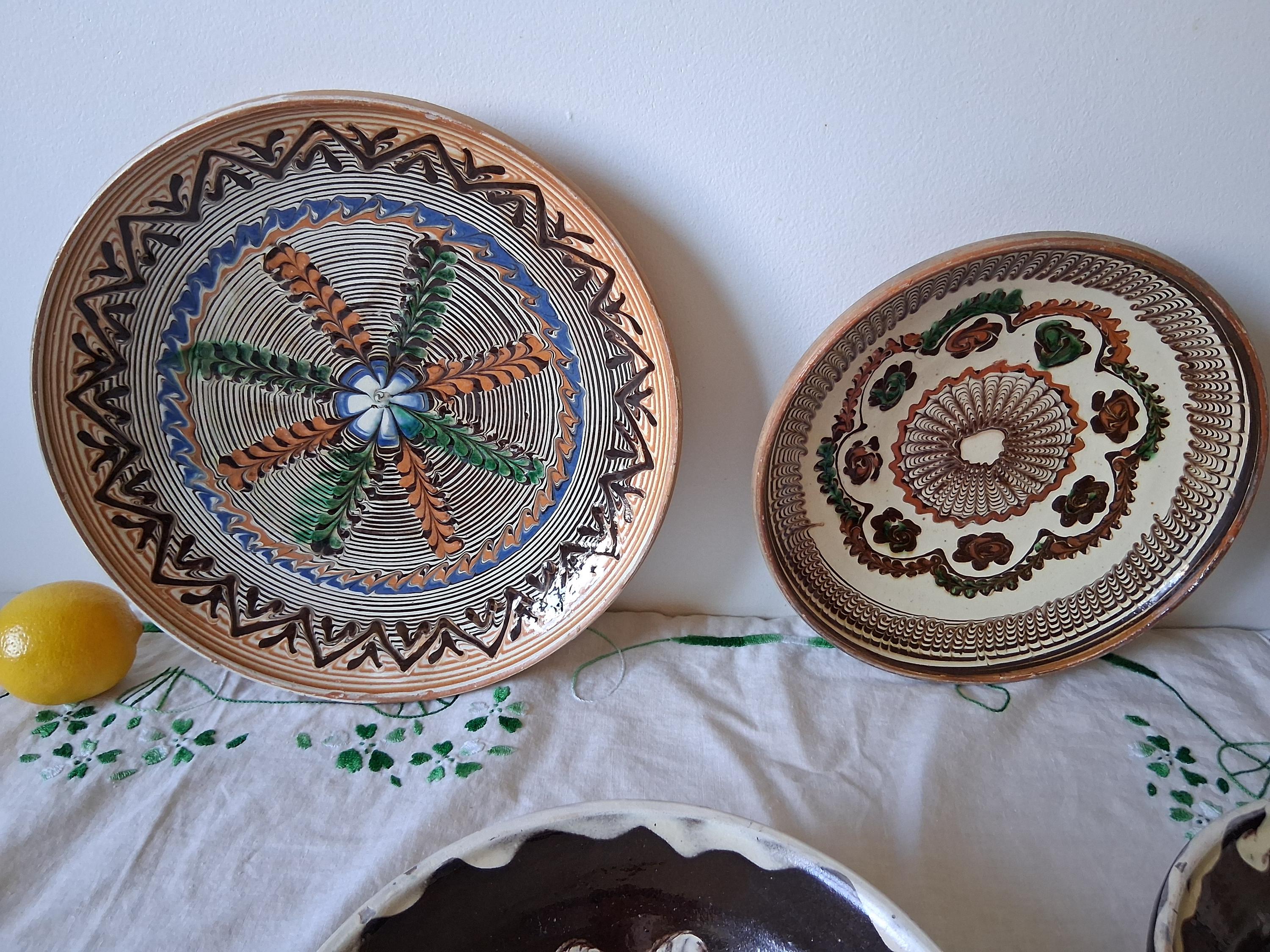 Rustic Earthenware Clay Plates Wall Hanging Decor, Antique Primitive ...