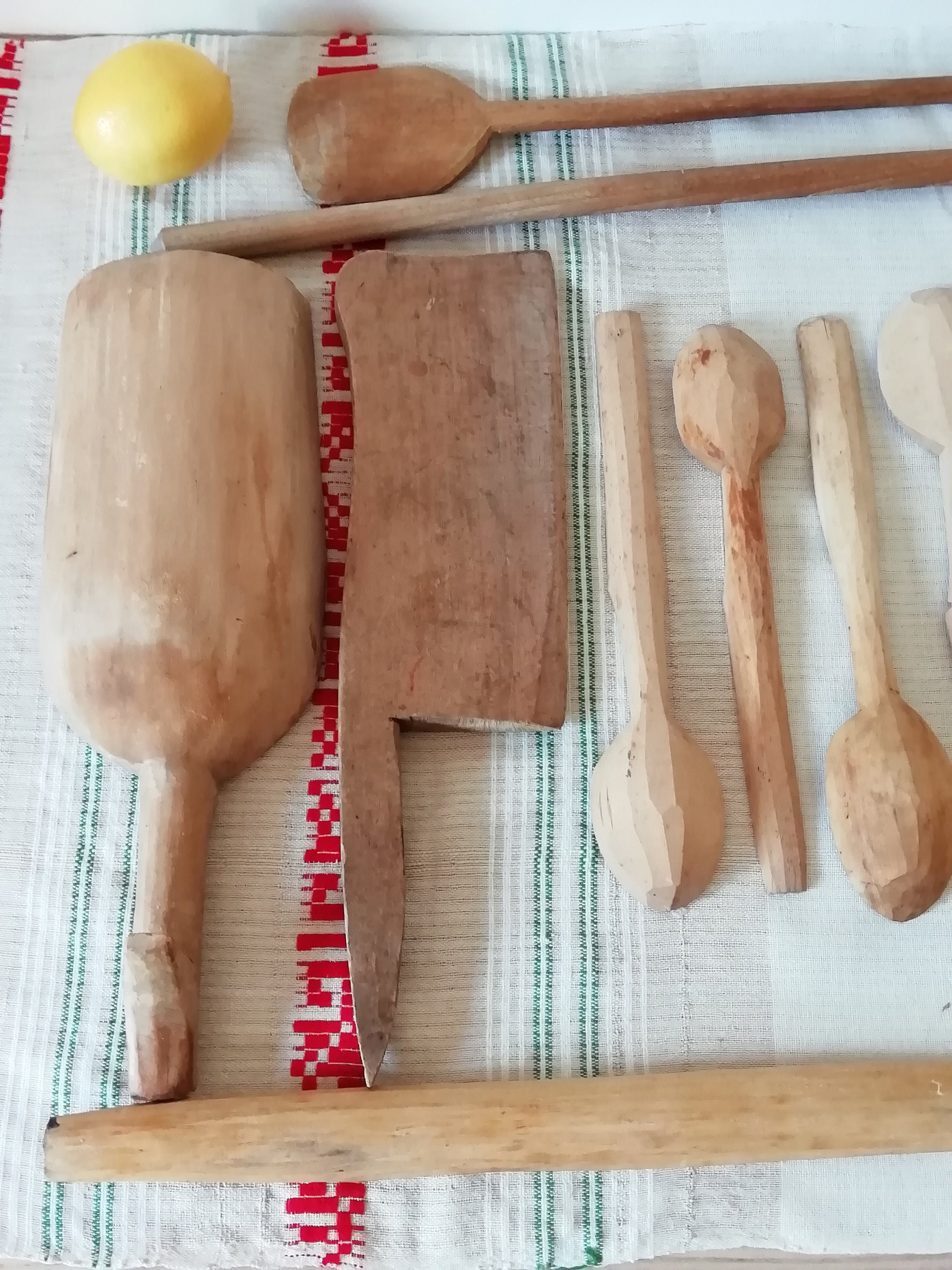 Lot of 14 Wooden Rustic Kitchen Utensils, Romanian Hand Carved Vintage ...
