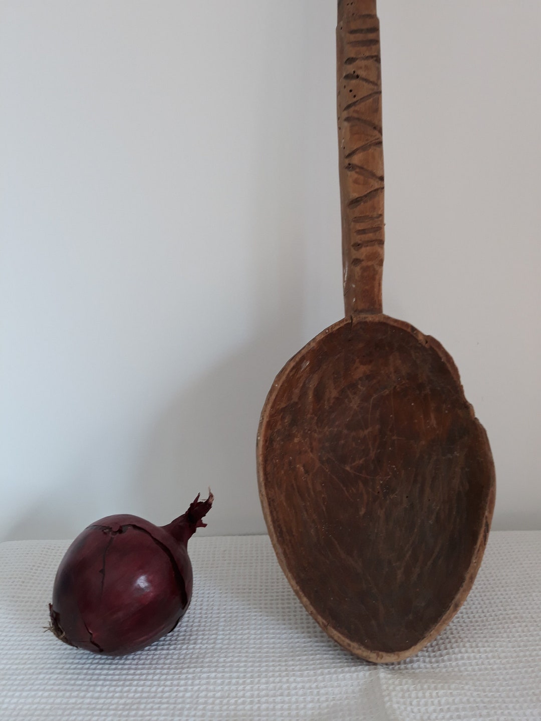 Large Wooden Spoon for Rustic Decor, 25'' Long Antique Primitive Hand ...