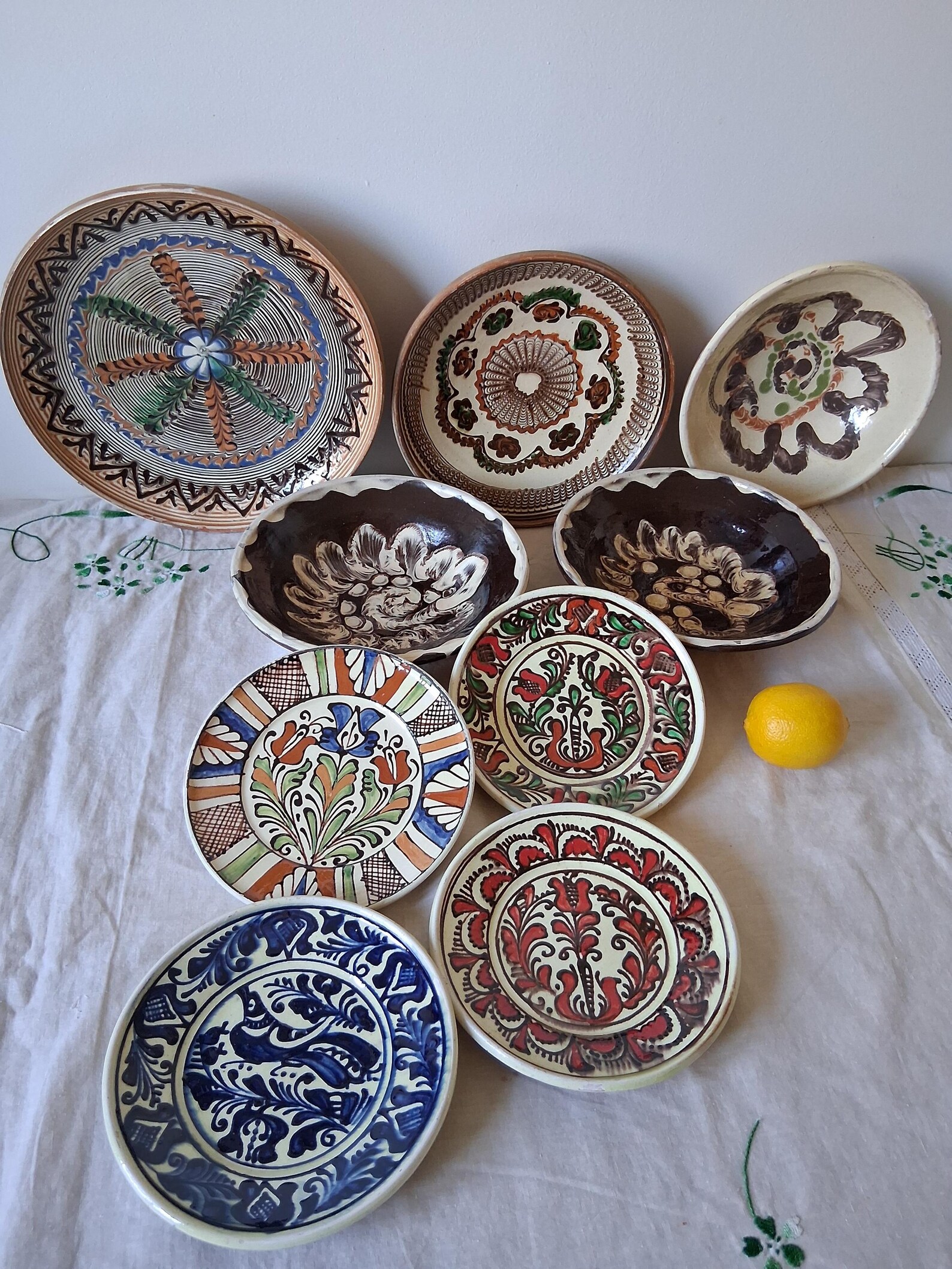 Rustic Earthenware Clay Plates Wall Hanging Decor, Antique Primitive ...