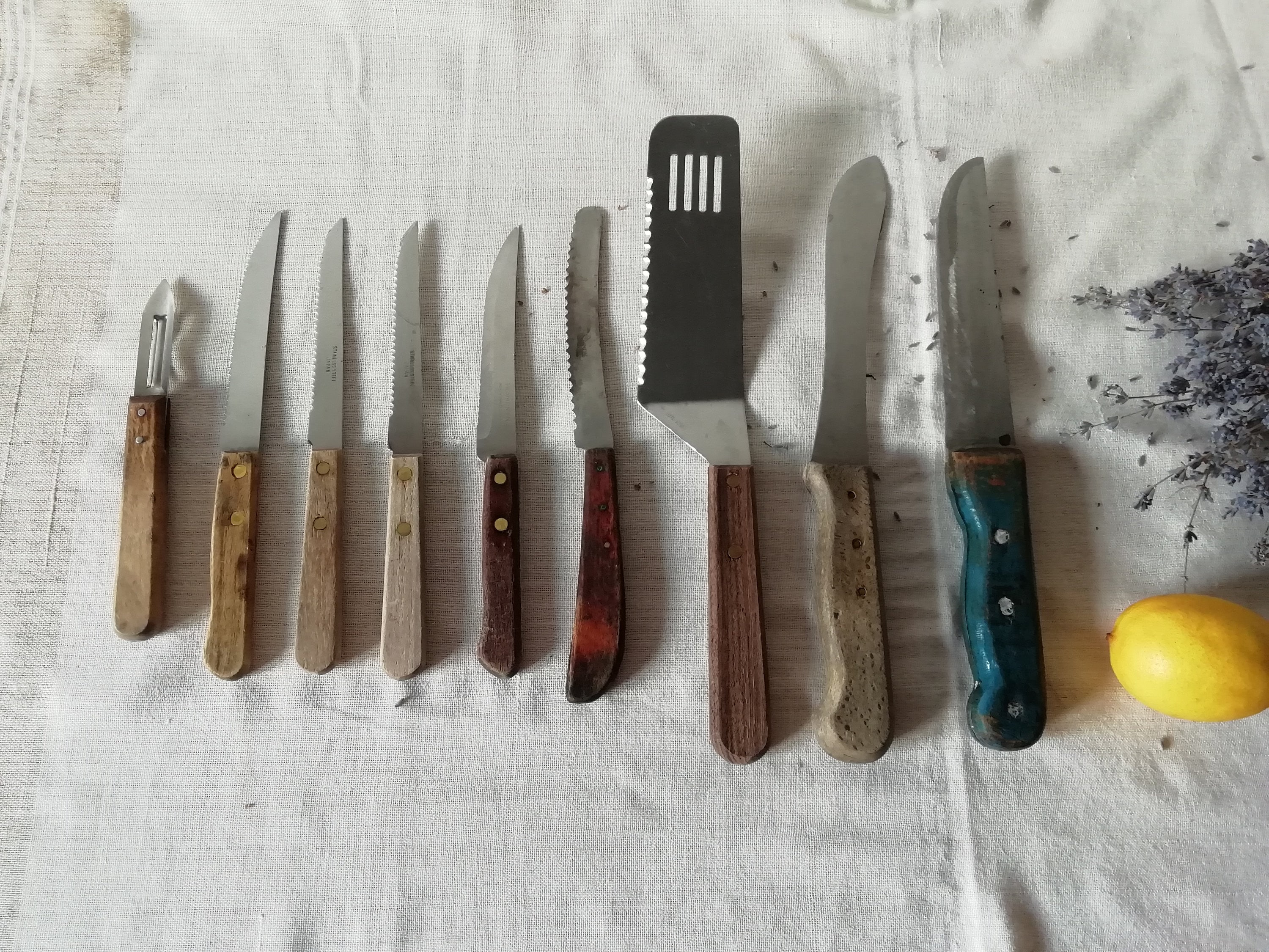 Vintage Collection of Different Knives With Wooden Handles, Food ...